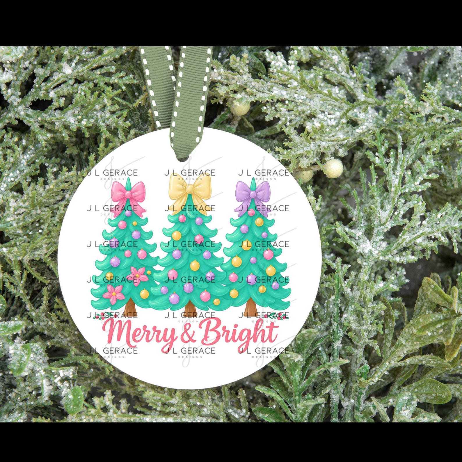 Merry & Bright PNG | Pastel Christmas Tree Clipart | Glossy Holiday ...