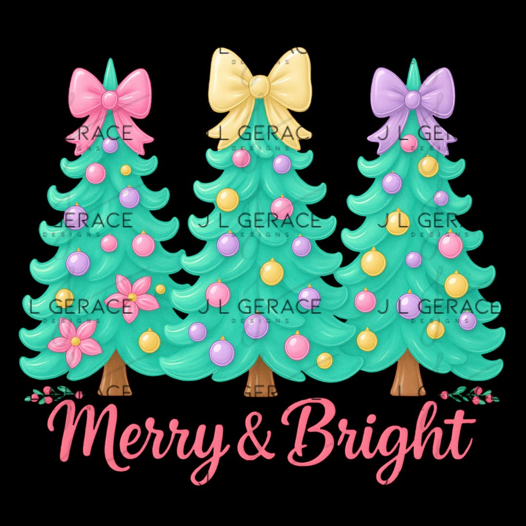 Merry & Bright PNG | Pastel Christmas Tree Clipart | Glossy Holiday ...