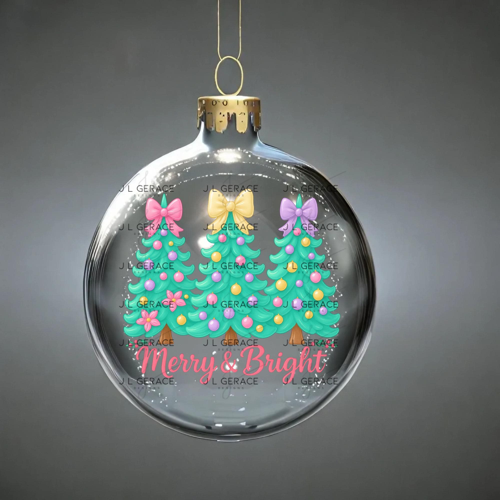 Merry & Bright PNG | Pastel Christmas Tree Clipart | Glossy Holiday ...