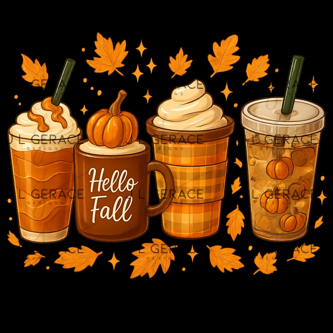 Autumn Coffee & Pumpkin Drink Clipart | Hello Fall PNG (digital ...