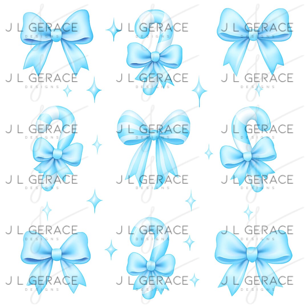 Blue Candy Cane Bow Clipart Christmas PNG Set Cute Winter Holiday Art ...