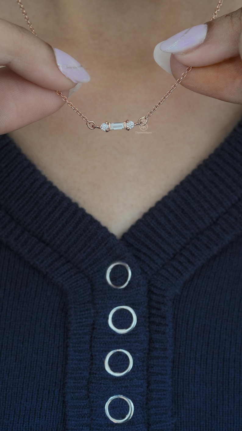 Baguette Bar Necklace - Lab Diamond or Moissanite, 14k Gold or Sterling ...