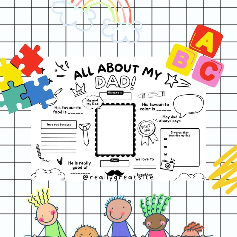 All About My Dad Father's Day Printable – DIY Kids Gift, Fill-in-the ...