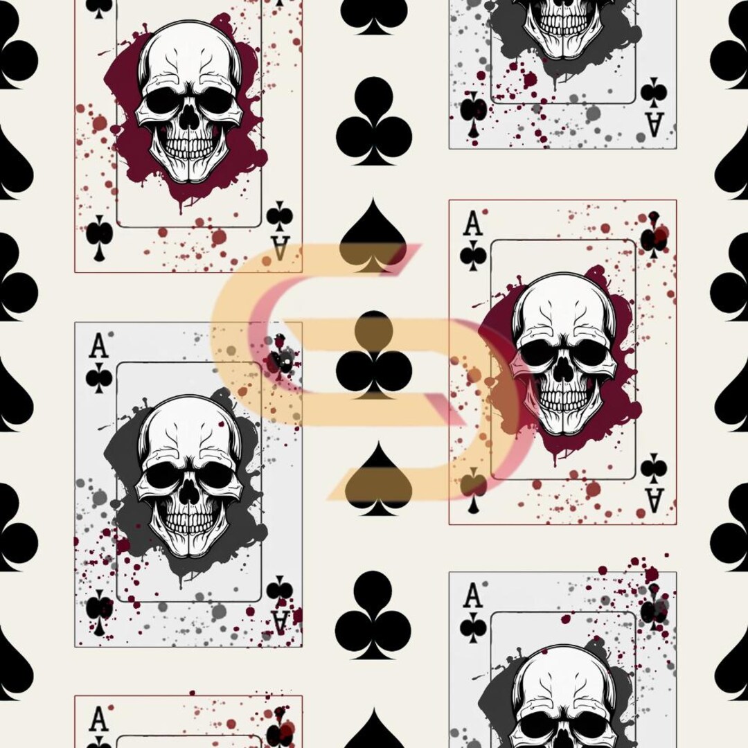 Gothic Skull Playing Card Fabric, Poker Ace Skulls Cotton Material ...