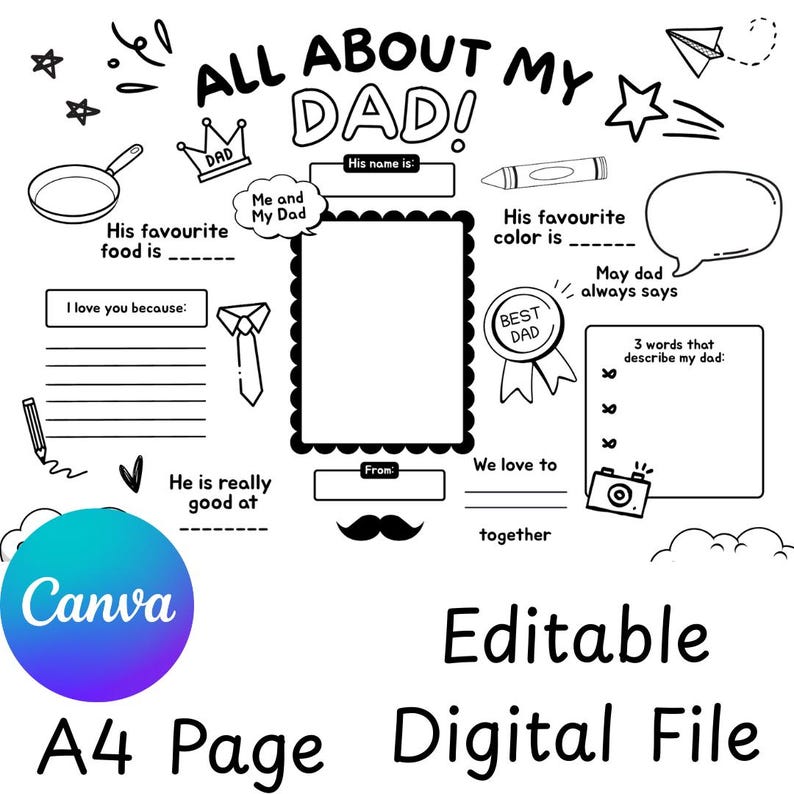 All About My Dad Father's Day Printable – DIY Kids Gift, Fill-in-the ...
