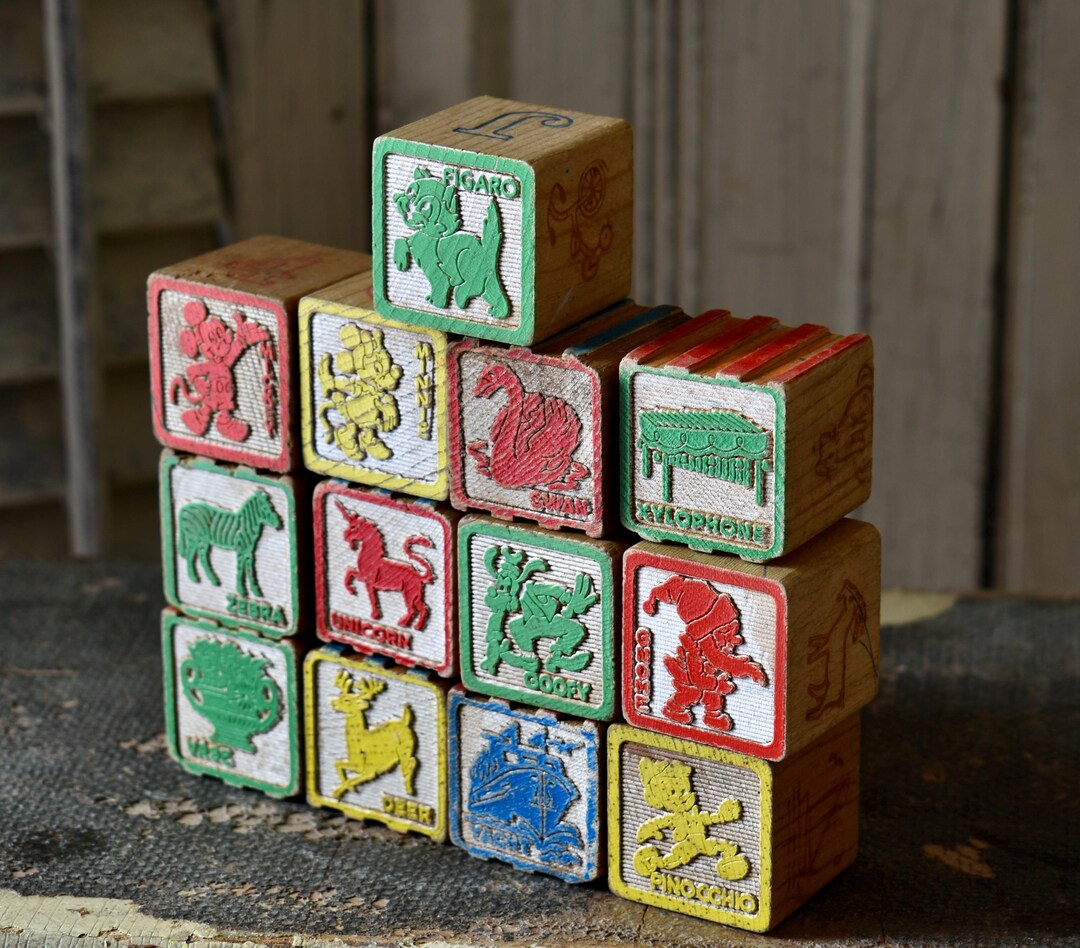 Antique Disney Wooden Alphabet Block's, Antique Toy, Vintage Disney ...
