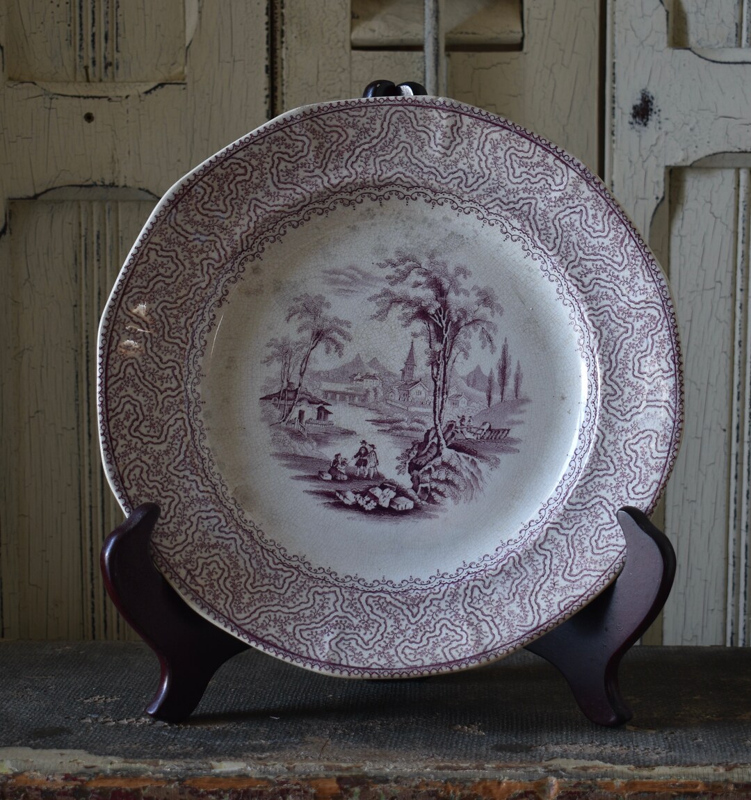 Antique Purple Transfer Ware Plate, Arcadia FKW Mid 1800's, Collectible ...