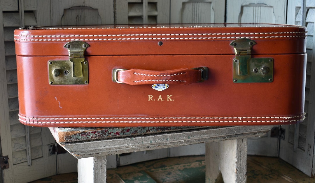 Antique Belber Neolite Suitcase: Mid-century Brown Vinyl Luggage - Etsy
