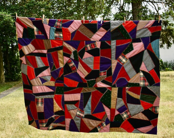 Antique Amish Crazy Quilt, Primitive Patchwork, Vintage 1900's Country ...