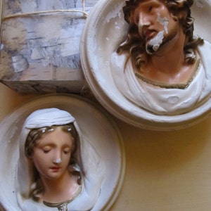 Vintage Mary and Jesus Religious Wall Hanging Set, Chalkware Heads ...