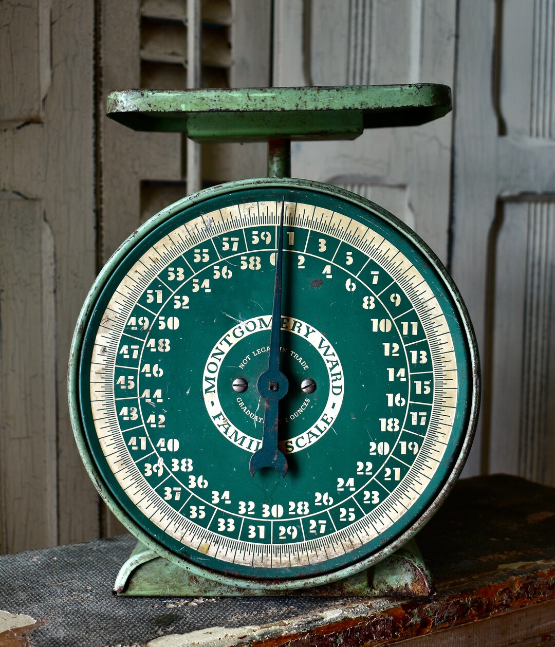 Rare Green Antique Heavy Duty Scale, Montgomery Ward Family Scale, Country Kitchen Rustic Scale ...