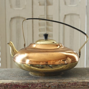 Vintage Mod Copper Teapot With Black Woven Handle, Asian Style, French ...