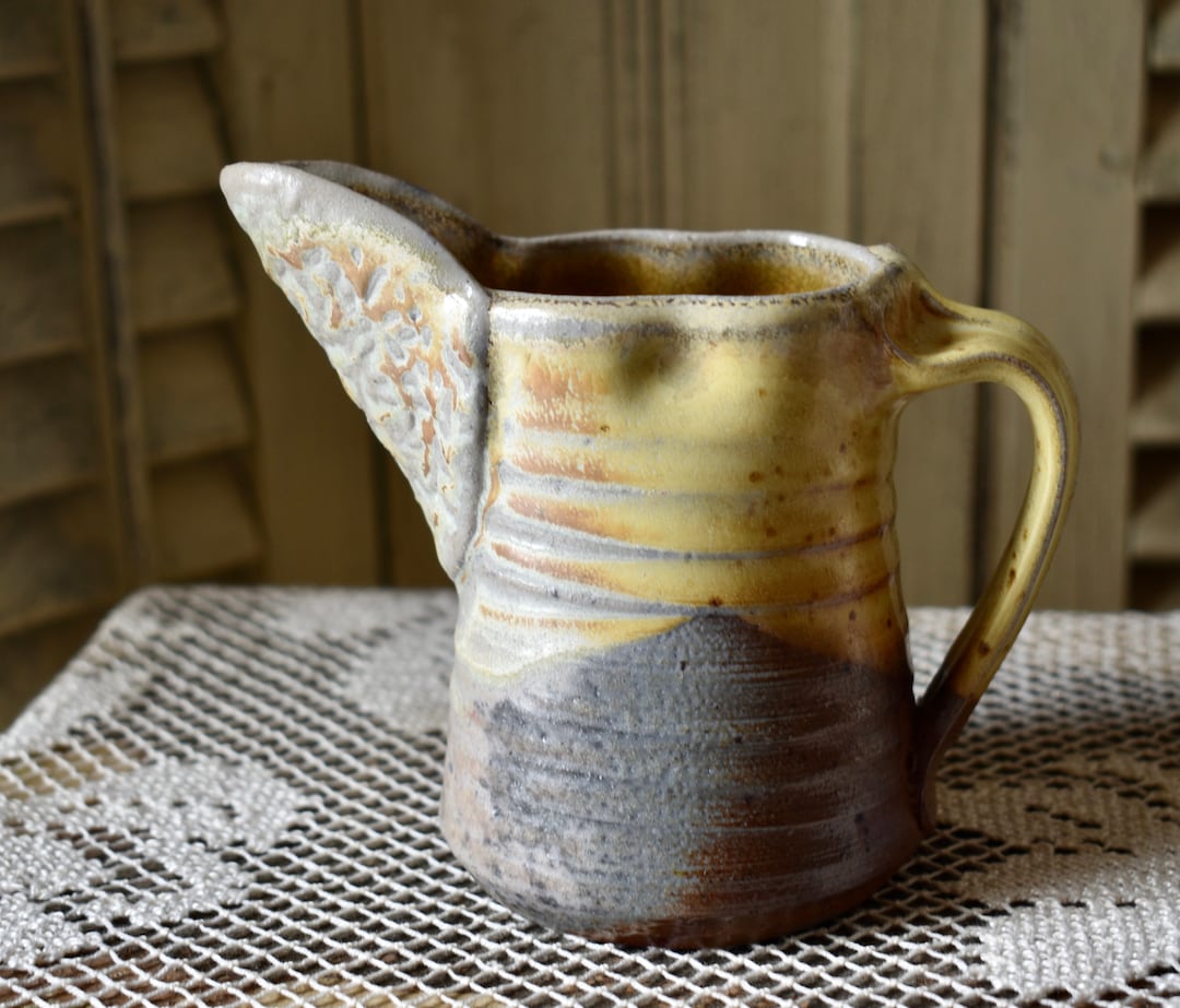 Hand Formed Pottery Creamer, Yellow and Grays, Artist Marked, New ...