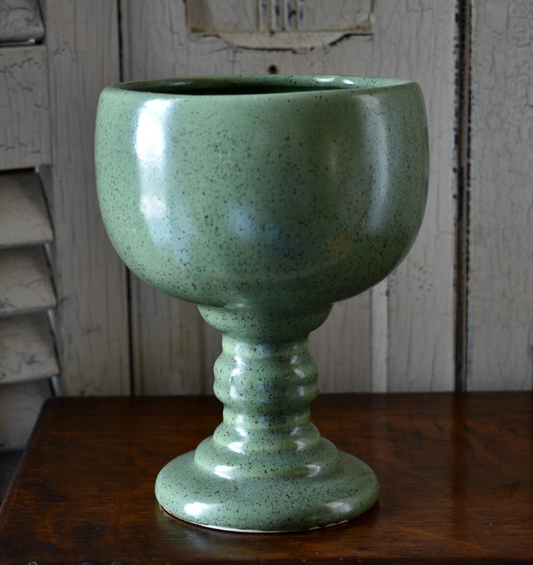 Vintage Mccoy Floraline Pedestal Planter: Speckled Green Pottery, MCM ...