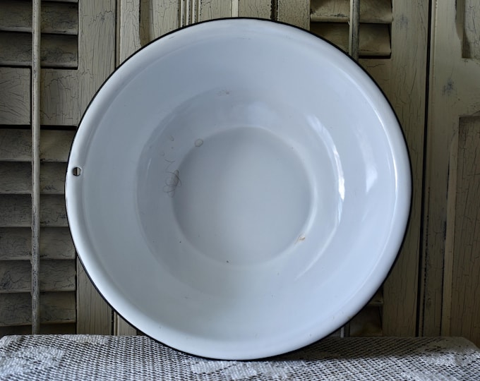 Vintage Large White Enamel WASH BASIN, Vintage Enamelware, White Enamel ...