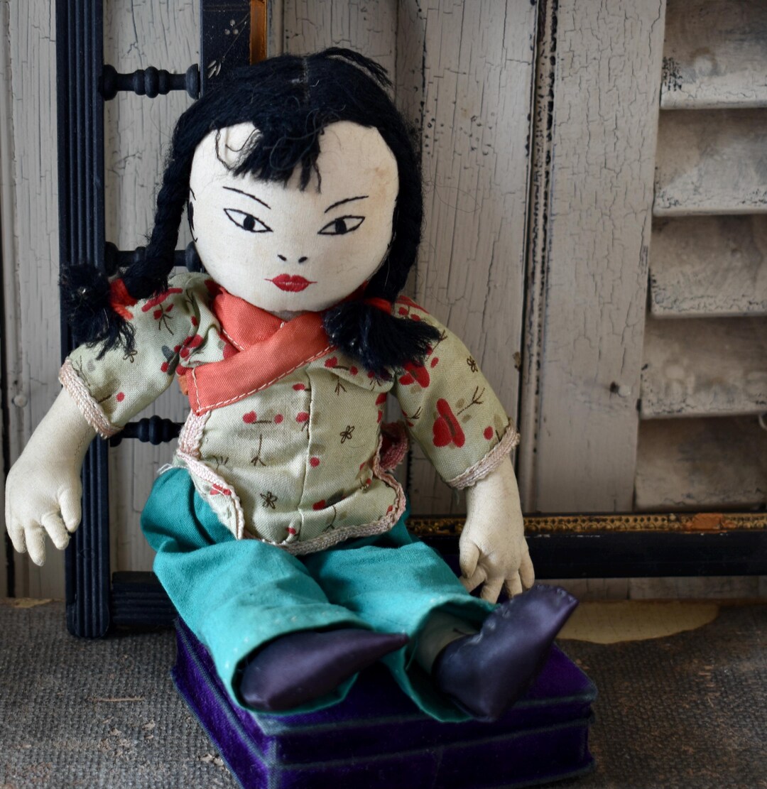 Vintage Cloth Dolls, Collectible Handmade Asian Rag Doll, Vintage Doll ...