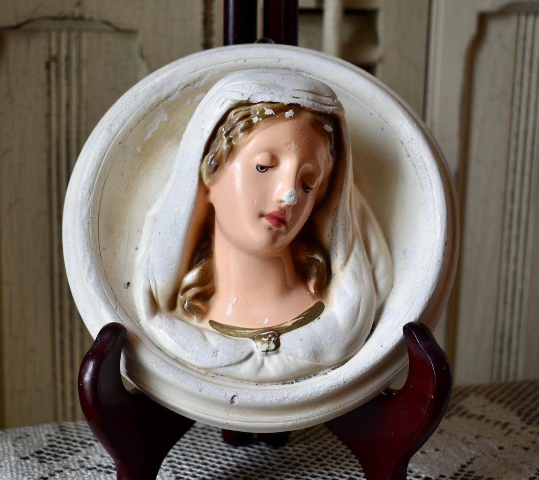 Vintage Mary and Jesus Religious Wall Hanging Set, Chalkware Heads ...