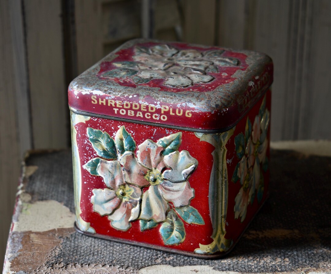 Art Deco Tobacco Tin: Antique Lithograph, Embossed Floral Design - Etsy