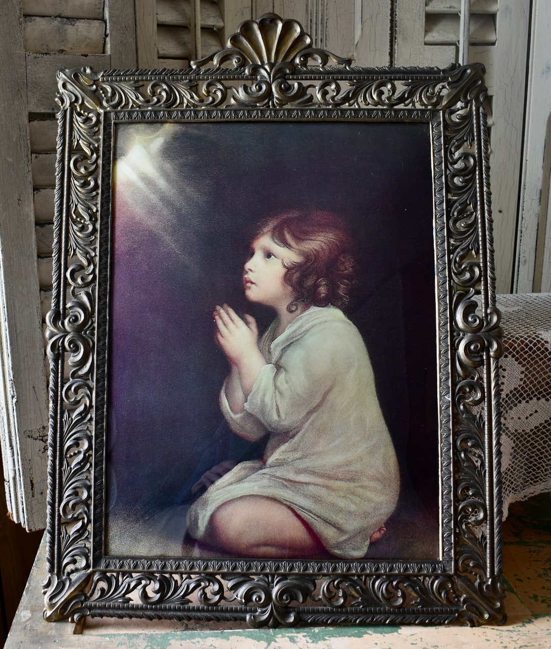 Antique "the Infant Samuel"- by Sir Joshua Reynolds Lithograph, Ornate ...