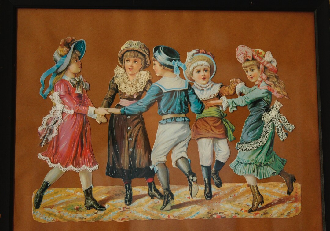 Framed Antique Edwardian Die-cut: Dancing Children, Hand Worked Lace - Etsy