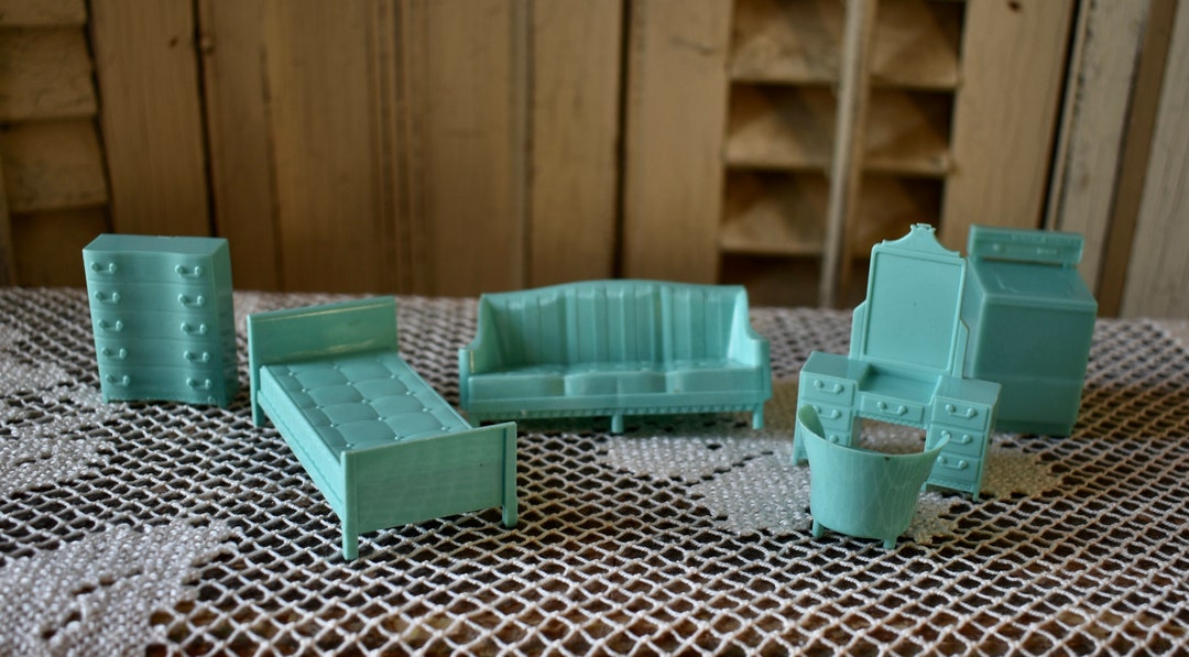 1950's Doll House Furniture Set Aqua, Petite Pyro Doll Furniture ...