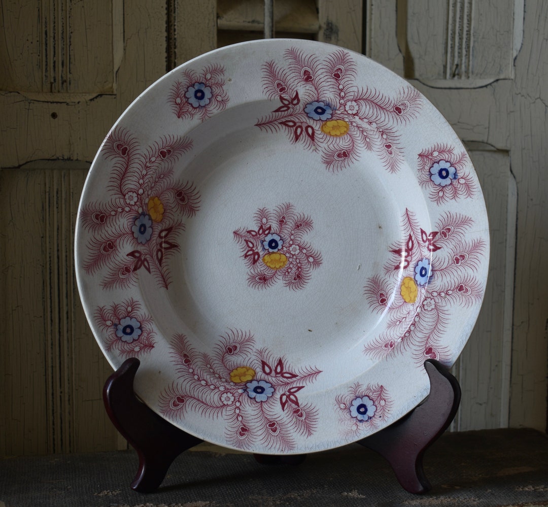 Antique Transfer-ware Vegetable Serving Bowl 1800's Early Feather ...