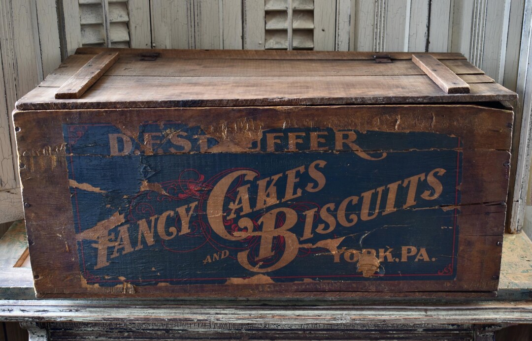 Antique 1900 Biscuit Crate, Storage Box, D.F. Stauffer- Fancy Cakes and ...
