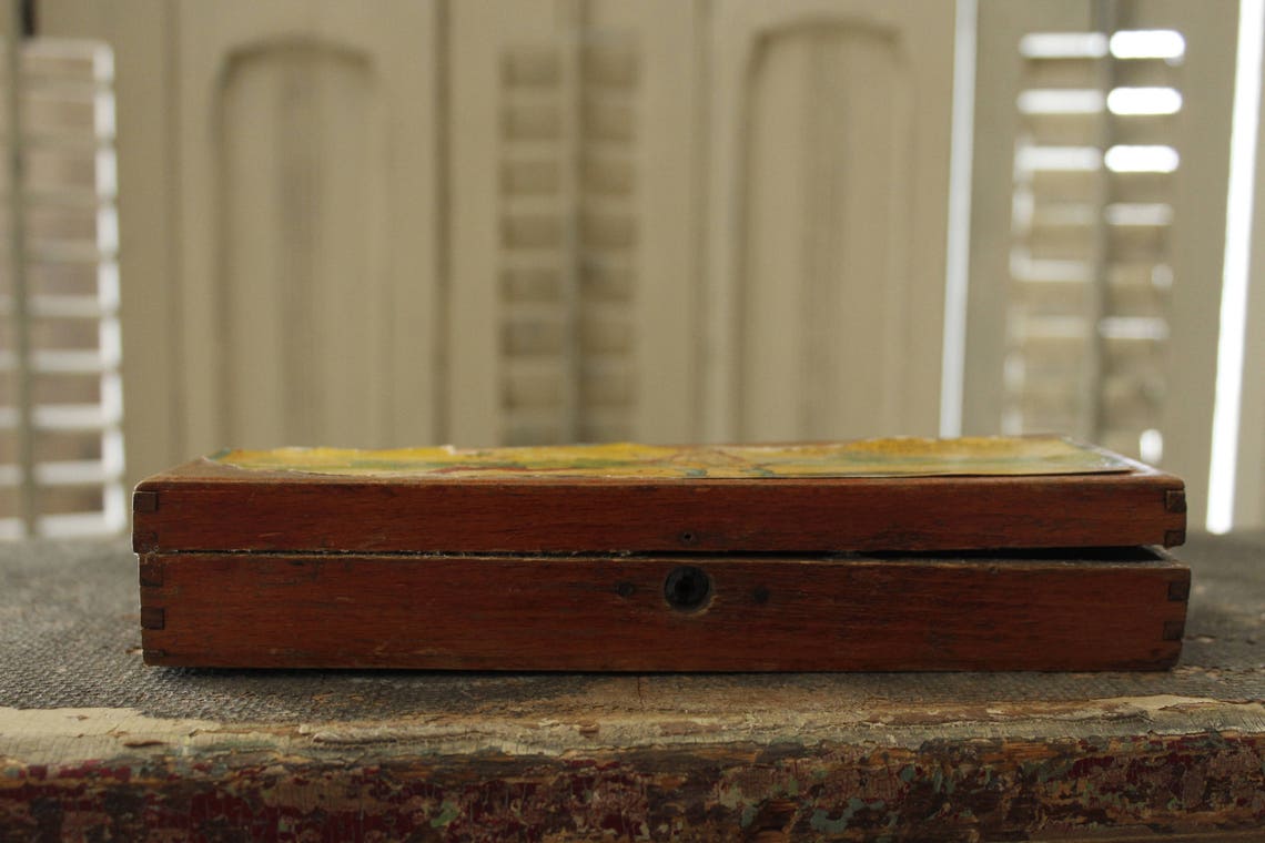 Antique Wood Pencil Box Victorian Colorful Nursery Rhyme | Etsy