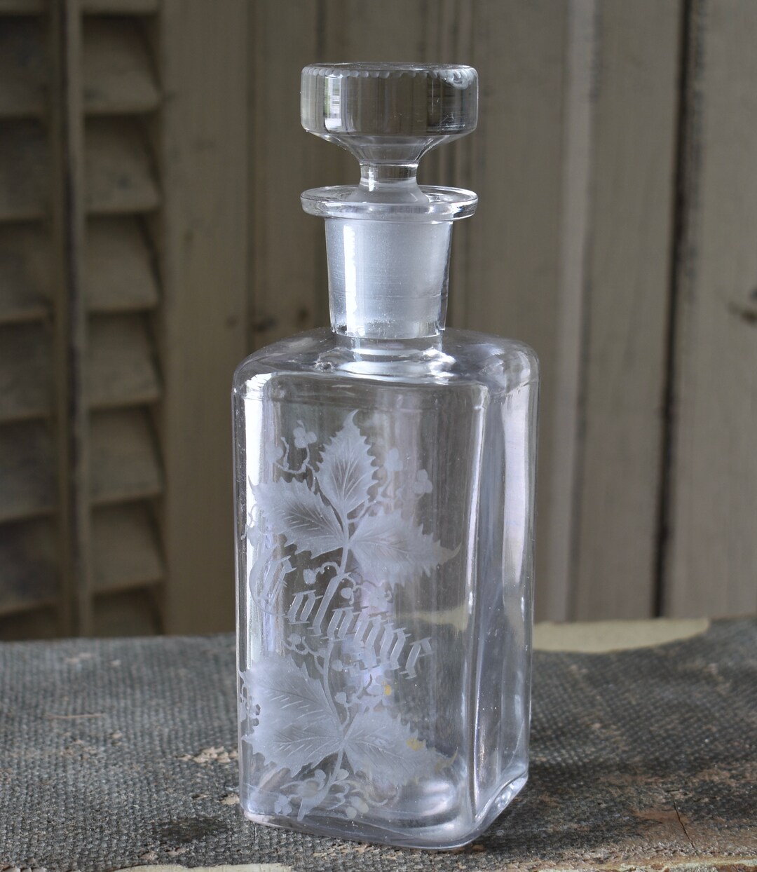 Antique Cologne Apothecary Jar, Etched Jar With Glass Stopper, Powder ...