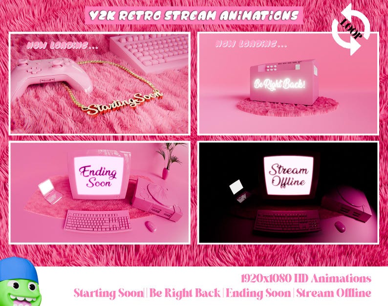 3D Animated Y2K Pink Retro Overlay | 3dtwitch & Youtube Stream Scenes ...