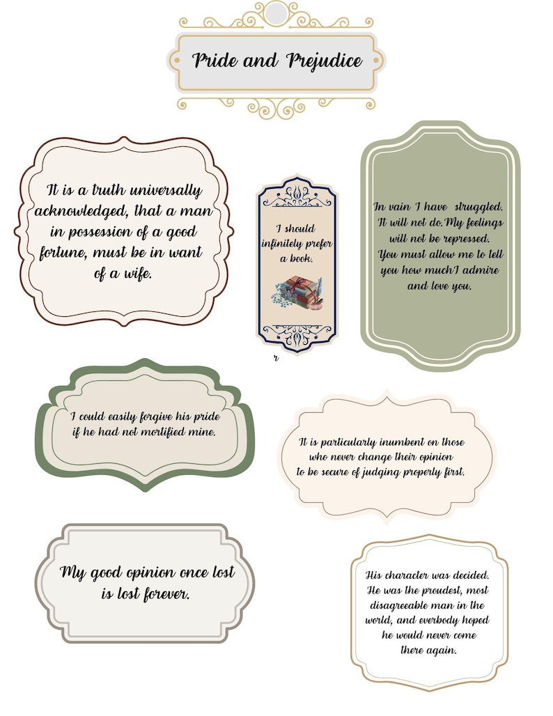 Pride and Prejudice Quotes, Jane Austen Printable, Instant Download ...