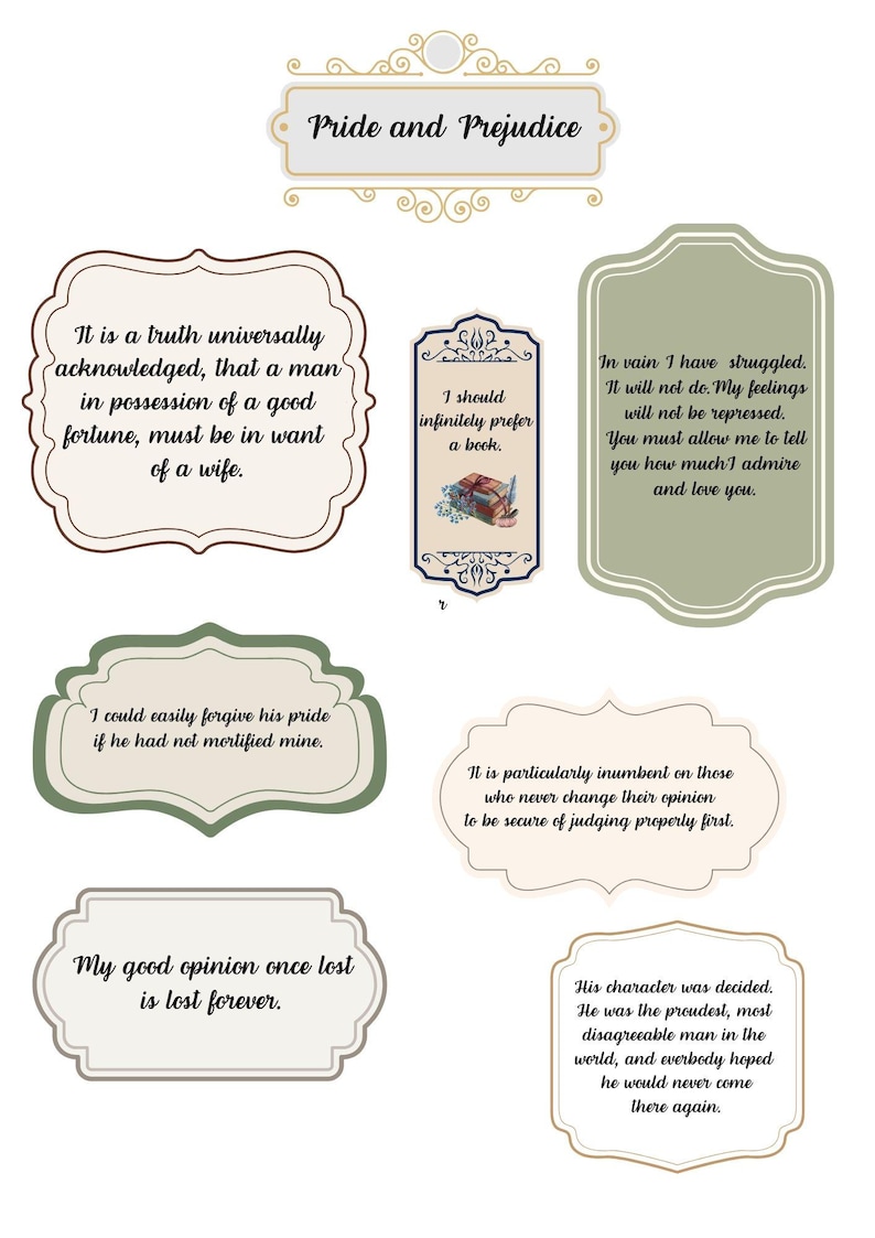 Pride and Prejudice Quotes, Jane Austen Printable, Instant Download ...