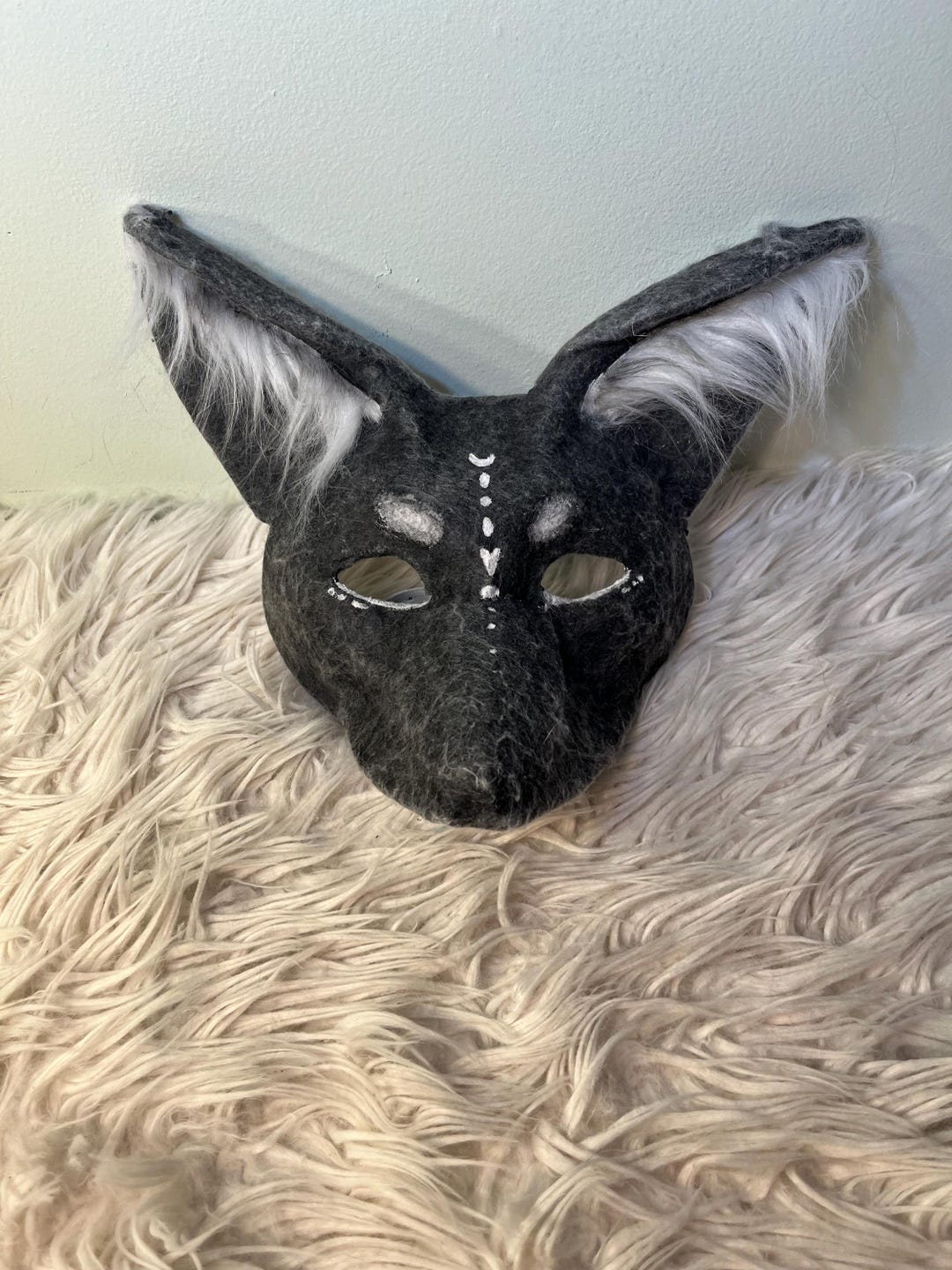 Black and Dark Gray Fox Mask With White Accents and Fur - Etsy