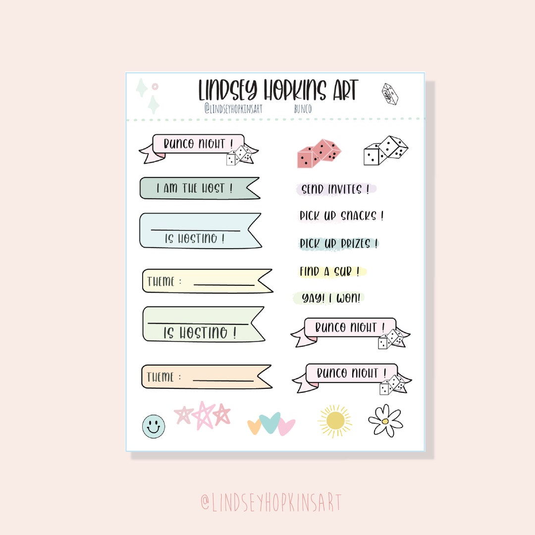 BUNCO Games Dice Night Planner Sticker Sheet // Journal Calendar ...