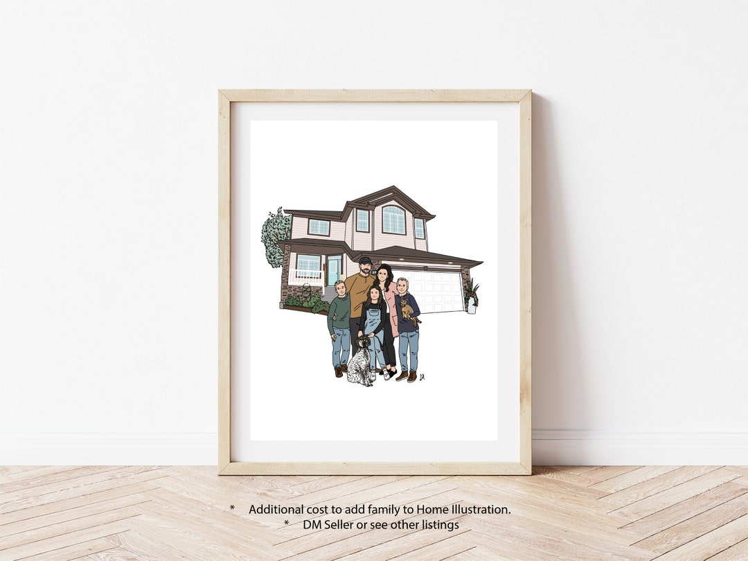 Custom Family Home Illustration , Personalized Home Portrait , Digital ...
