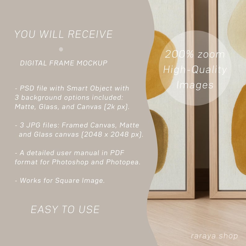 Set of 2 Wood Frame Mockup: Duo Two 1x1 Wall Art Poster PSD Template ...