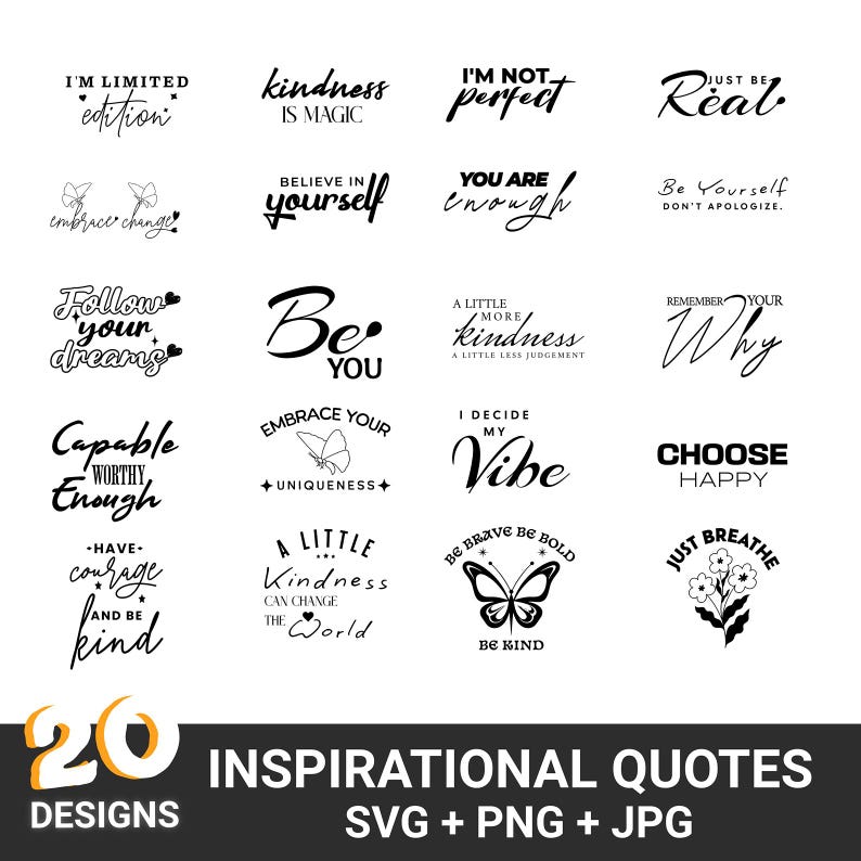 Motivational SVG Bundle, Positive Quote SVG Png Jpg Files, Affirmation ...