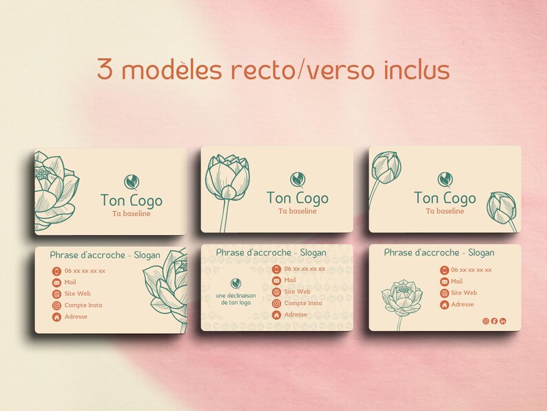 Lotus Business Card Templates • 3 Double-sided Models to Customize on ...