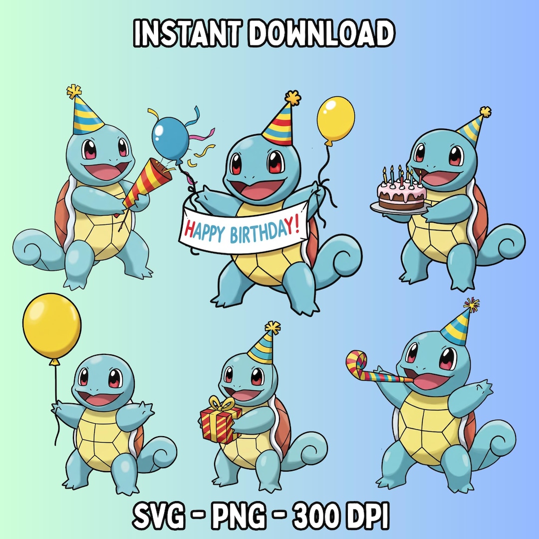 Squirtle Pokemon Birthday PNG, SVG, Cricut, Premium Digital Designs ...