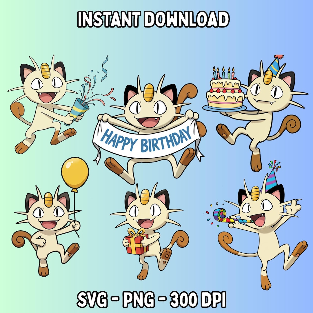 Meowth Pokemon Birthday PNG, SVG, Cricut, Premium Digital Designs ...