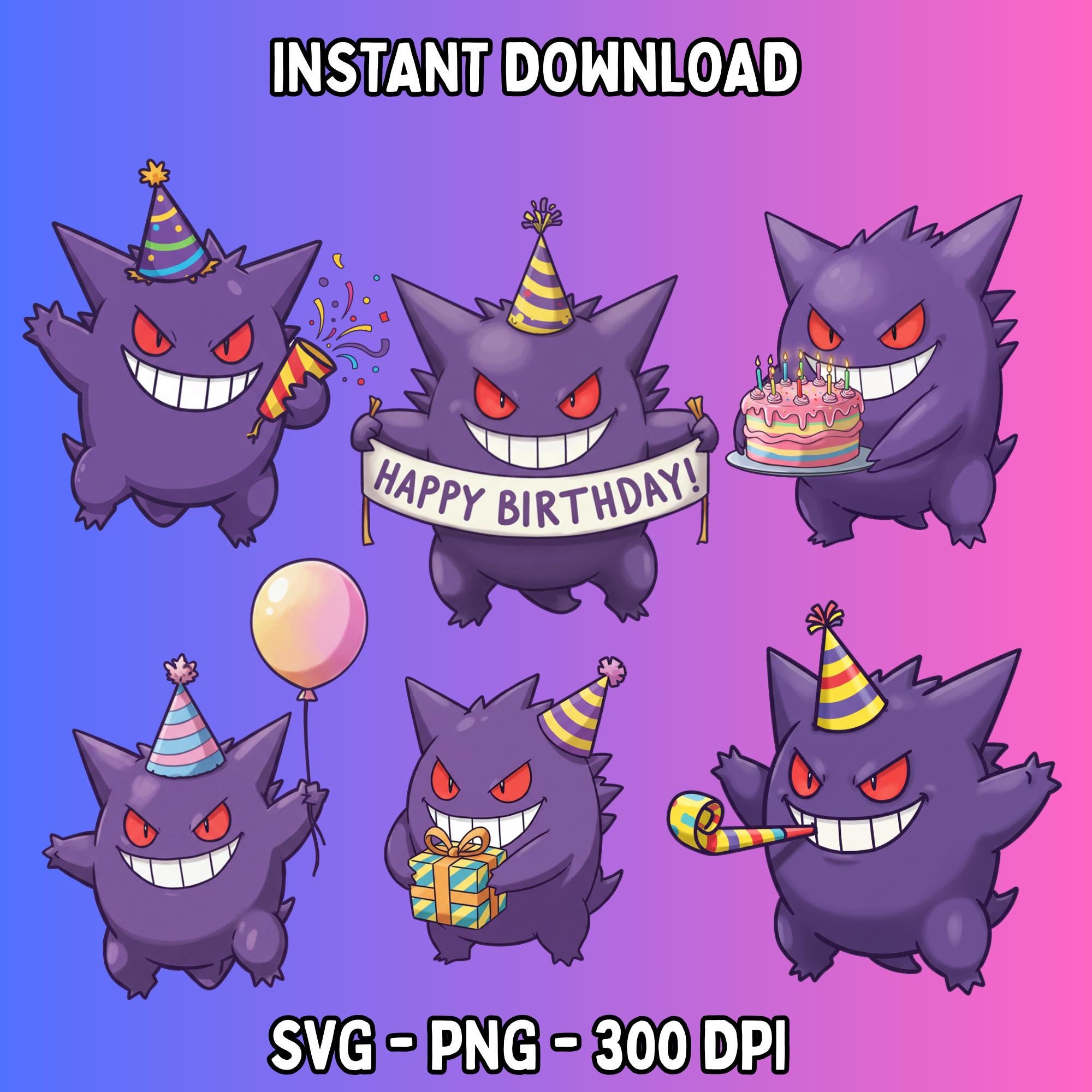 Gengar Pokemon Birthday PNG, SVG, Cricut, Premium Digital Designs ...