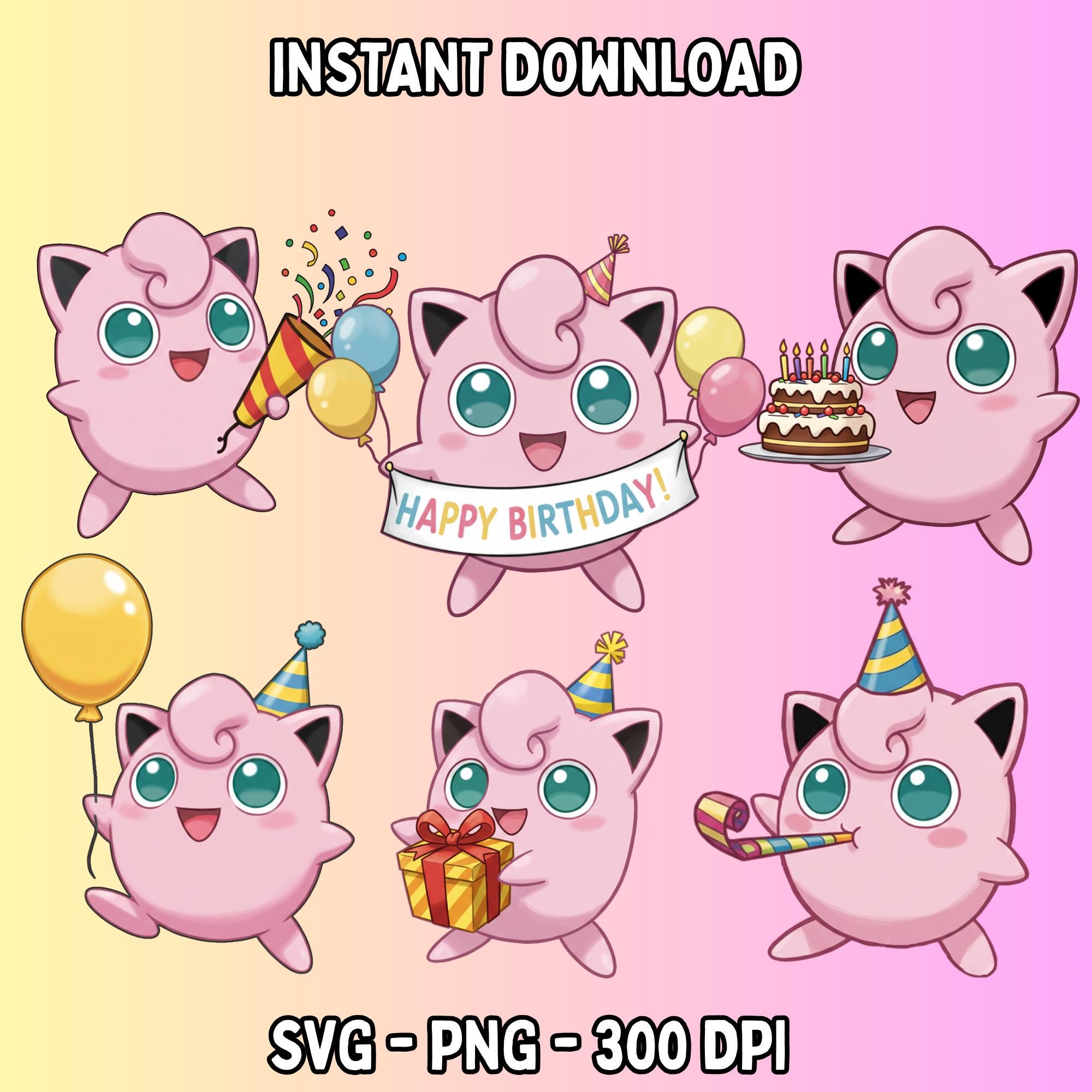 Jigglypuff Pokemon Birthday PNG, SVG, Cricut, Premium Digital Designs ...