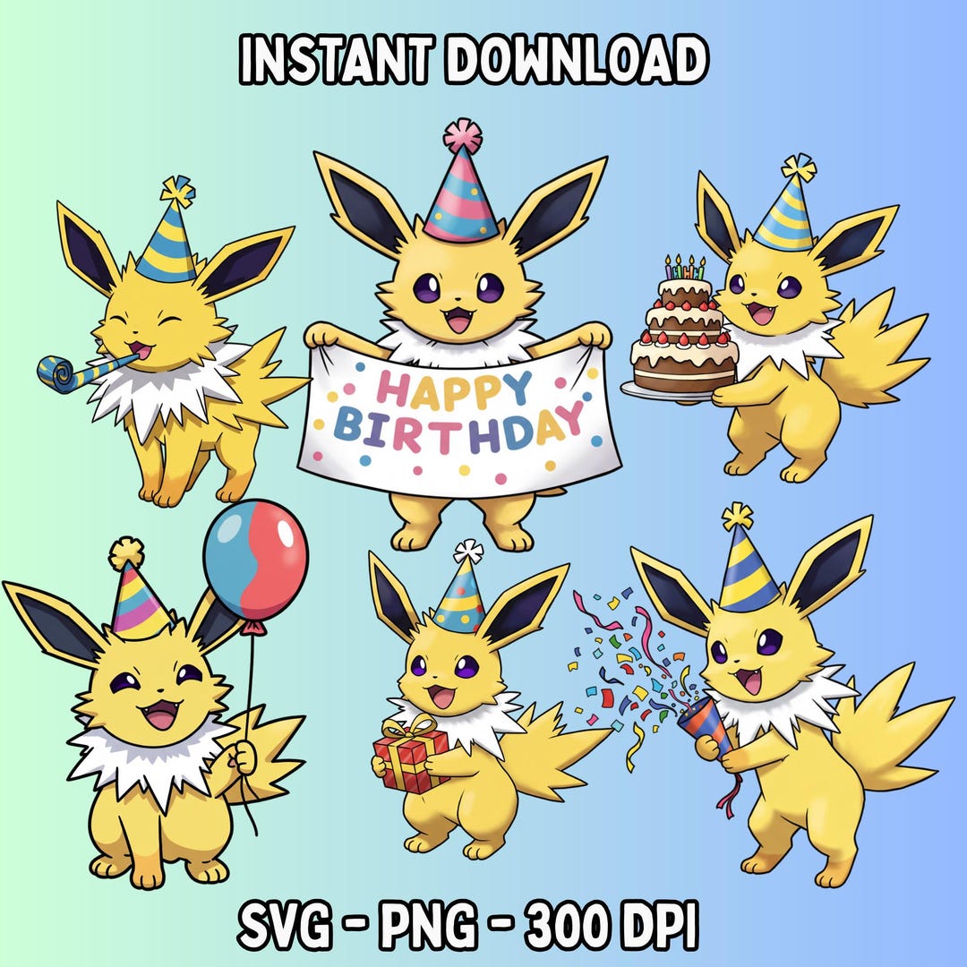Jolteon Pokemon Birthday PNG, SVG, Cricut, Premium Digital Designs ...