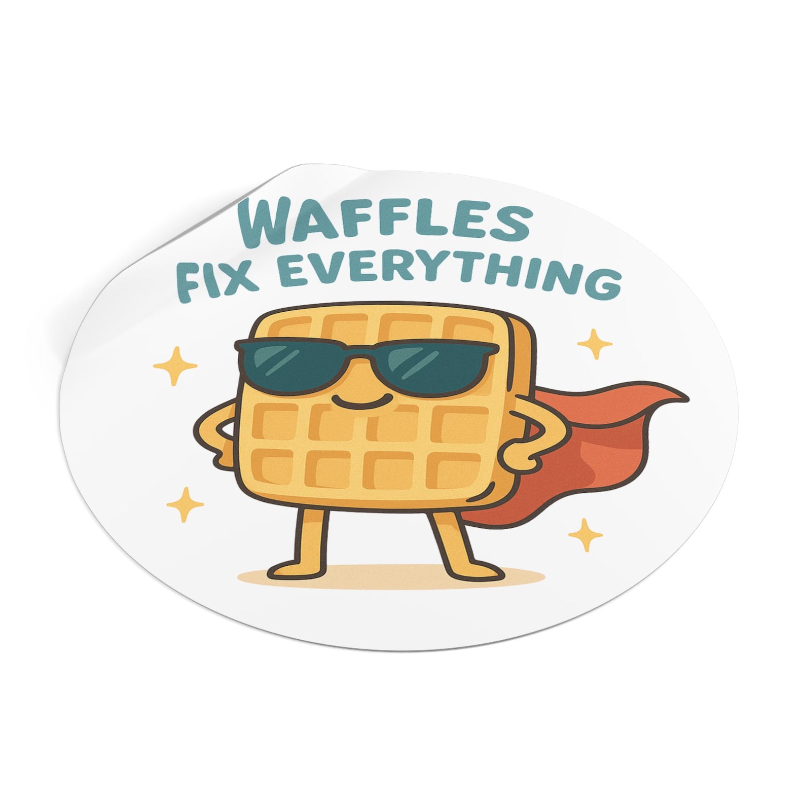 Superhero Waffle Round Sticker | Breakfast Waffles Fix Everything Vinyl ...