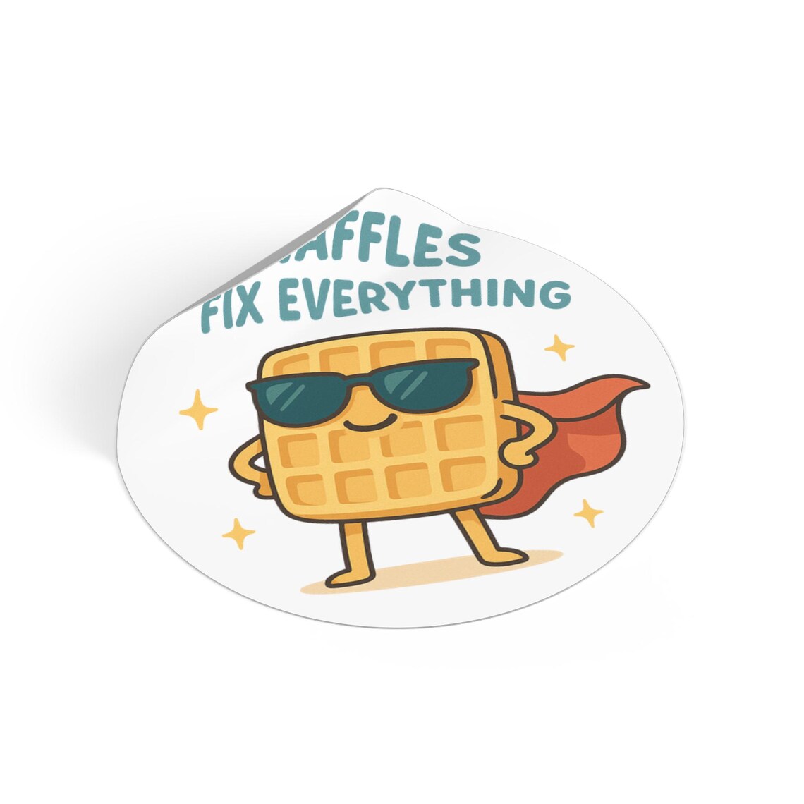 Superhero Waffle Round Sticker | Breakfast Waffles Fix Everything Vinyl ...