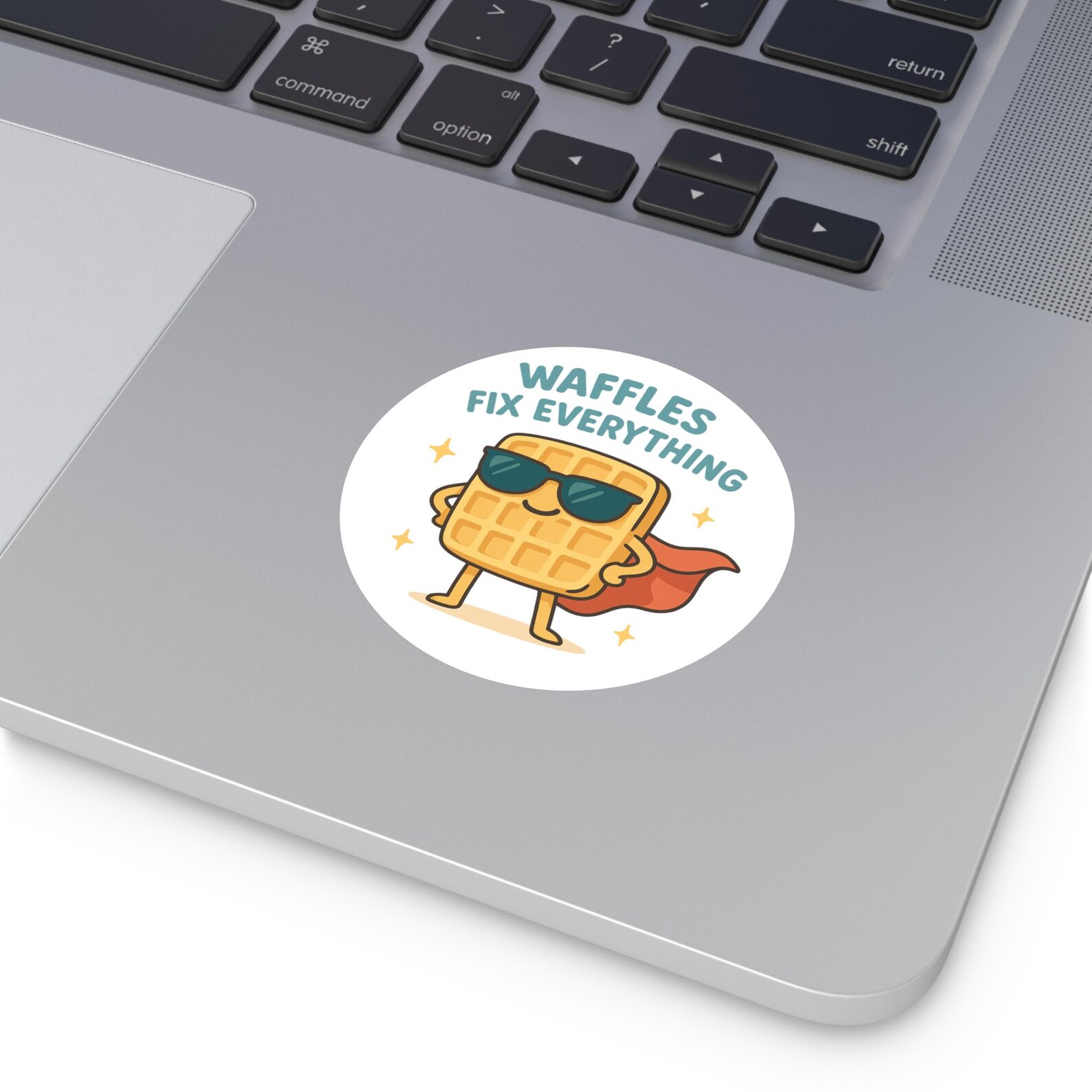 Superhero Waffle Round Sticker | Breakfast Waffles Fix Everything Vinyl ...