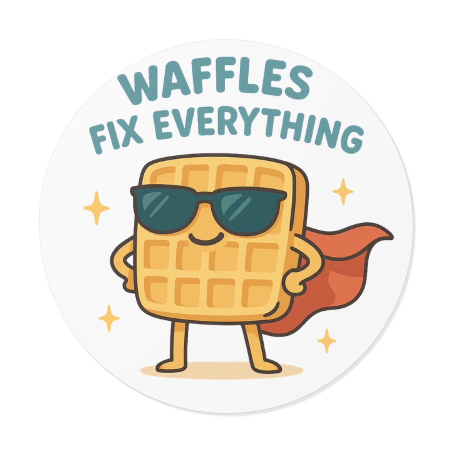 Superhero Waffle Round Sticker | Breakfast Waffles Fix Everything Vinyl ...