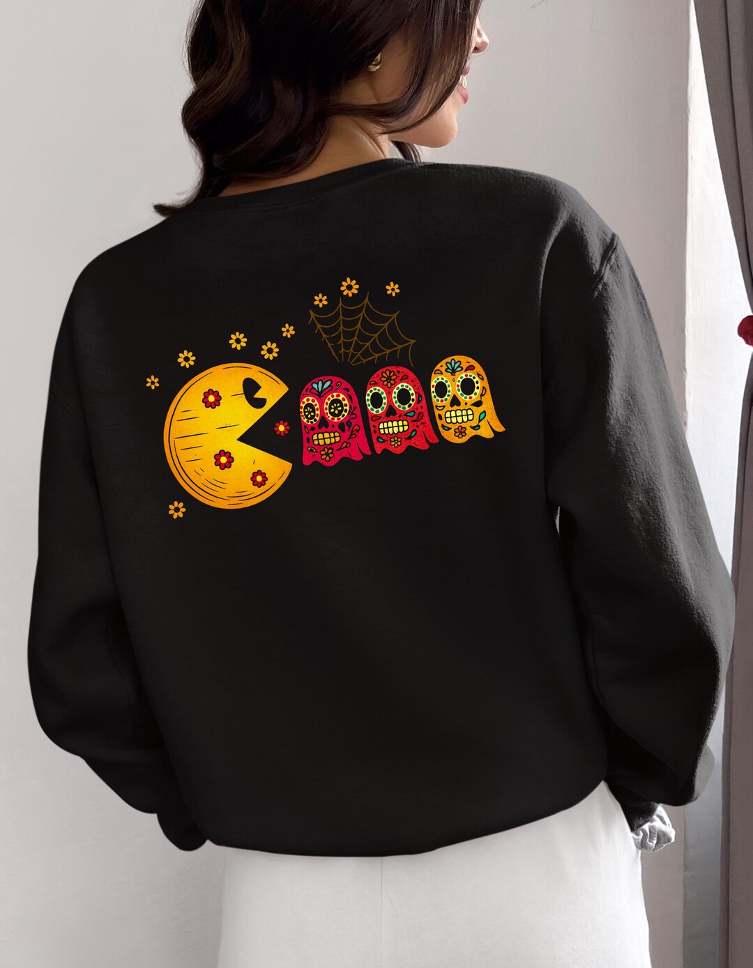 Pacman Sugar Skull Sweatshirt: Retro Arcade, Muertos Day Ghost - Etsy UK