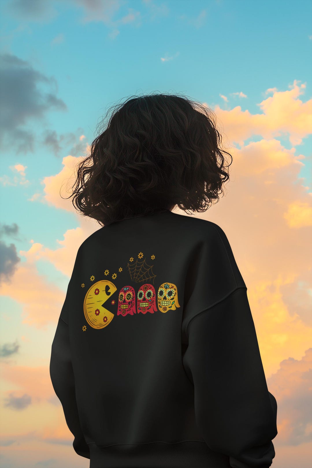 Pacman Sweatshirt – Sugar Skull Day of the Dead, Retro Gaming - Etsy