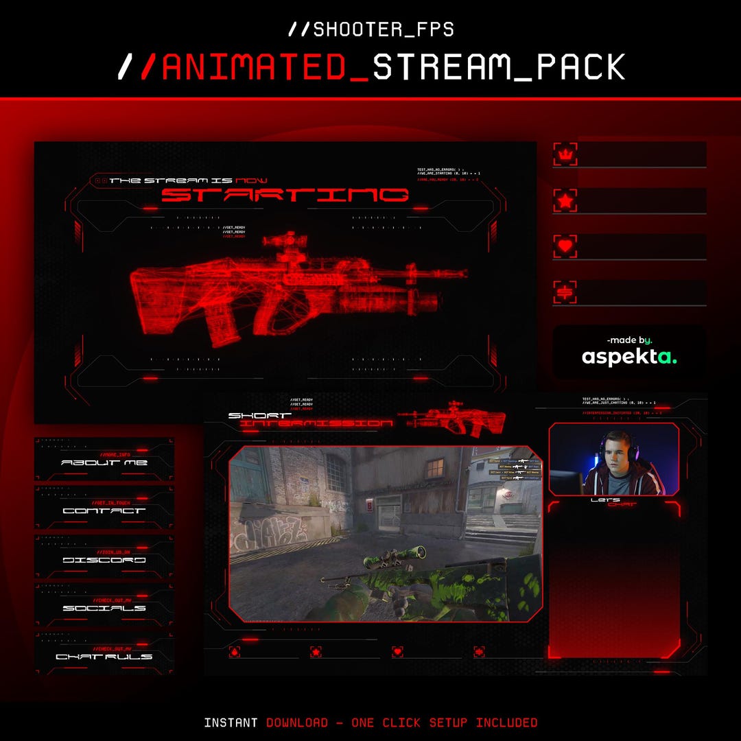 Animated Military Overlay for Twitch Streaming Package Kick FPS Shooter ...